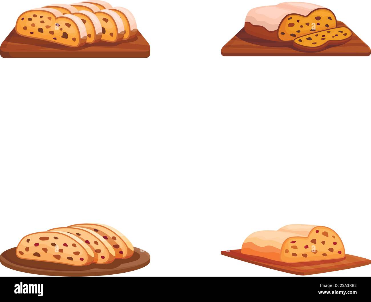 Set of four vector illustrations depicting sliced bread loaves on ...