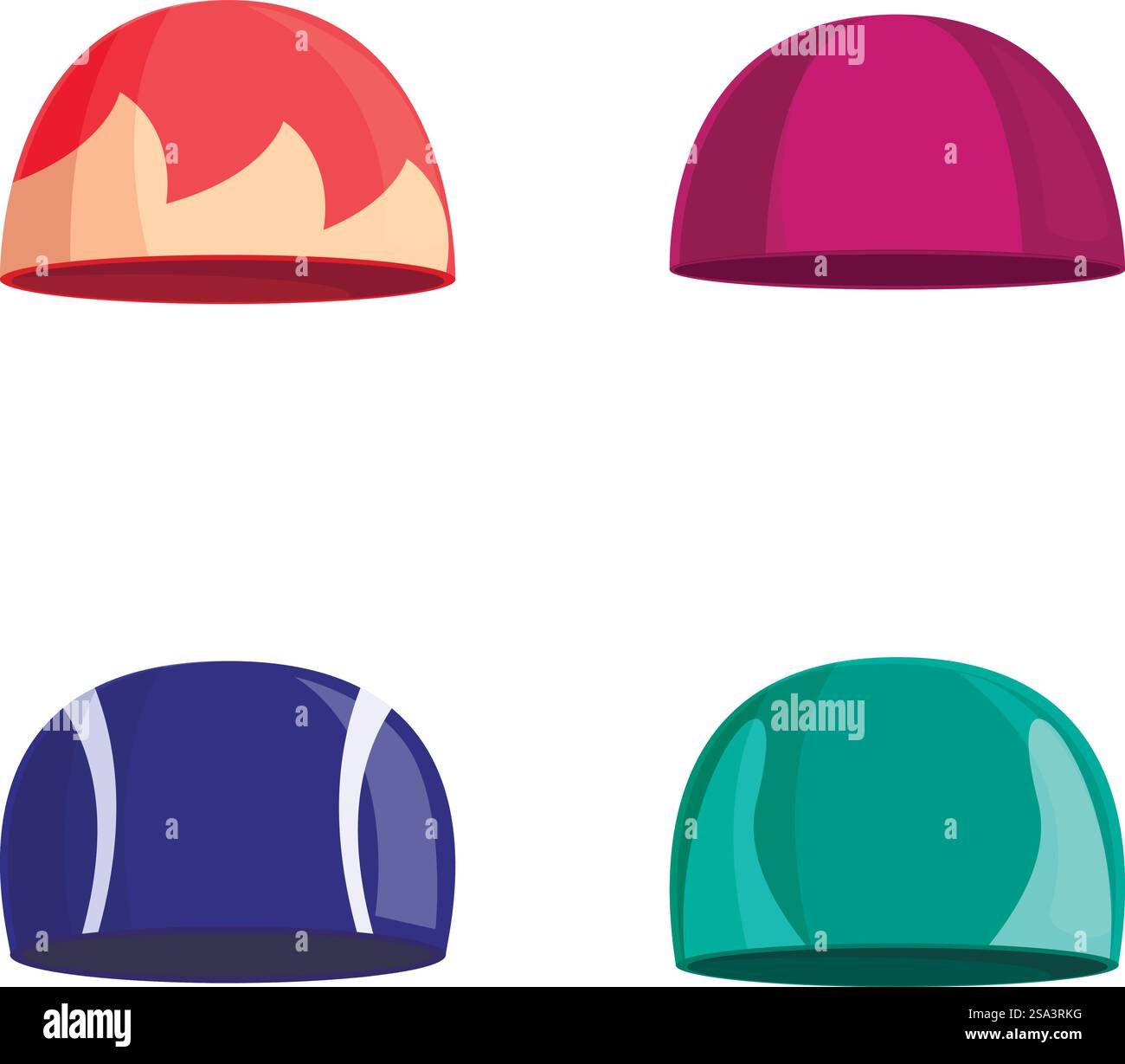 Four cartoonstyle safety helmets in various colors isolated on a white ...
