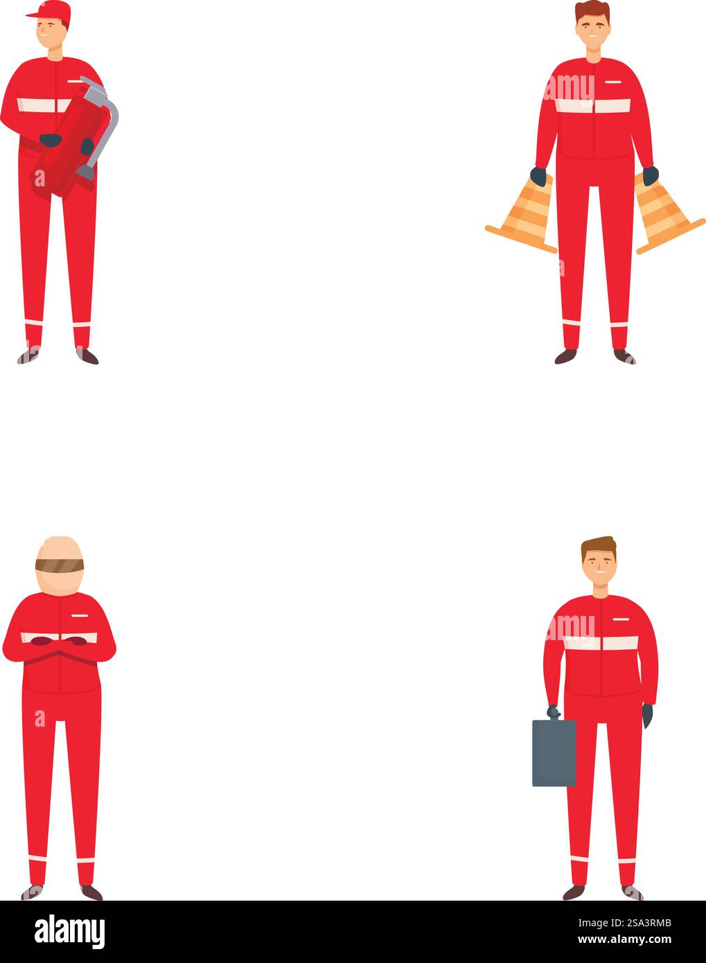Vector set of firefighter in uniform with equipment in different ...