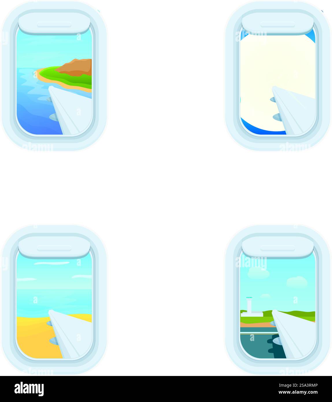 Collection of four airplane window views illustrating different ...