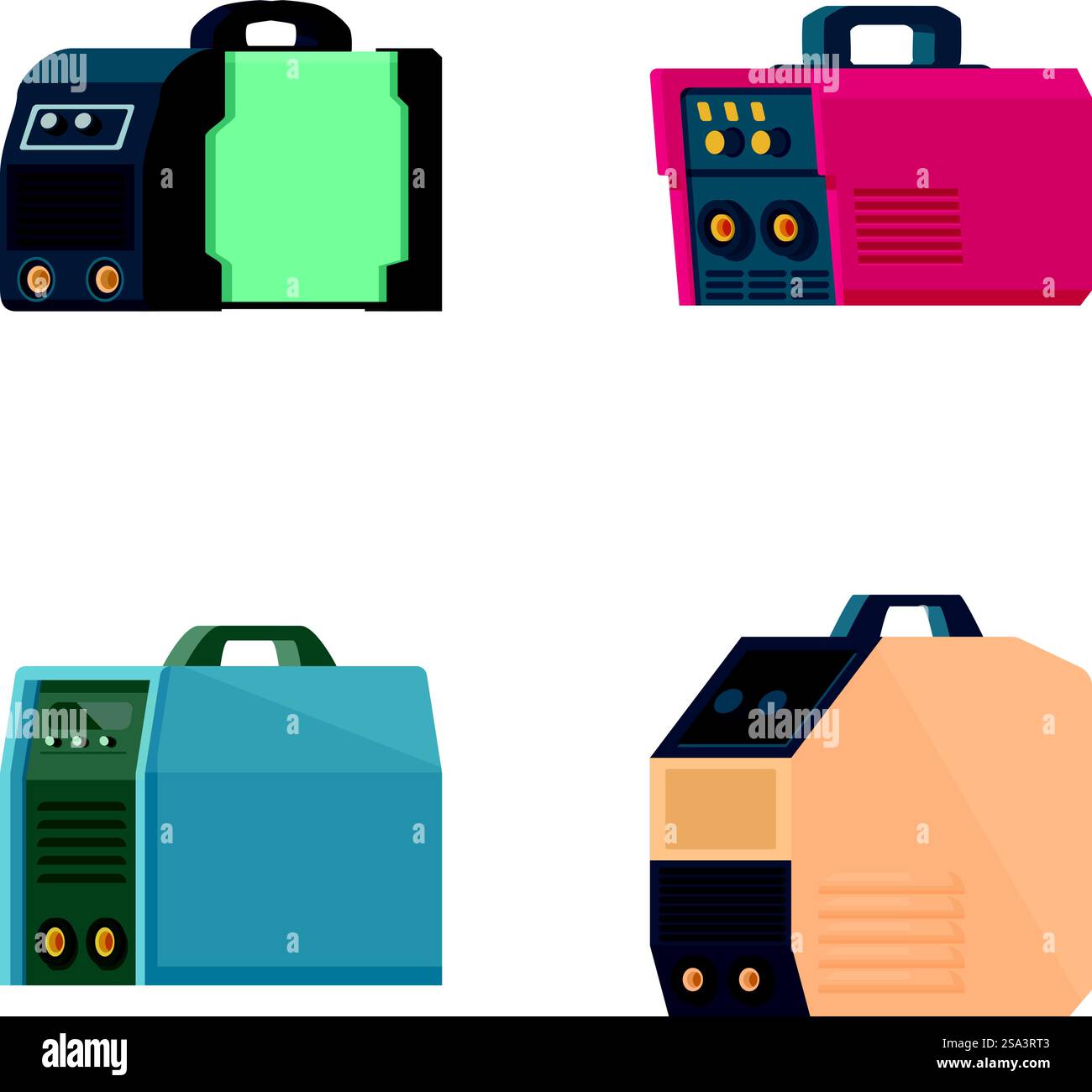 Collection of four colorful cartoonstyle welding machines, isolated on ...