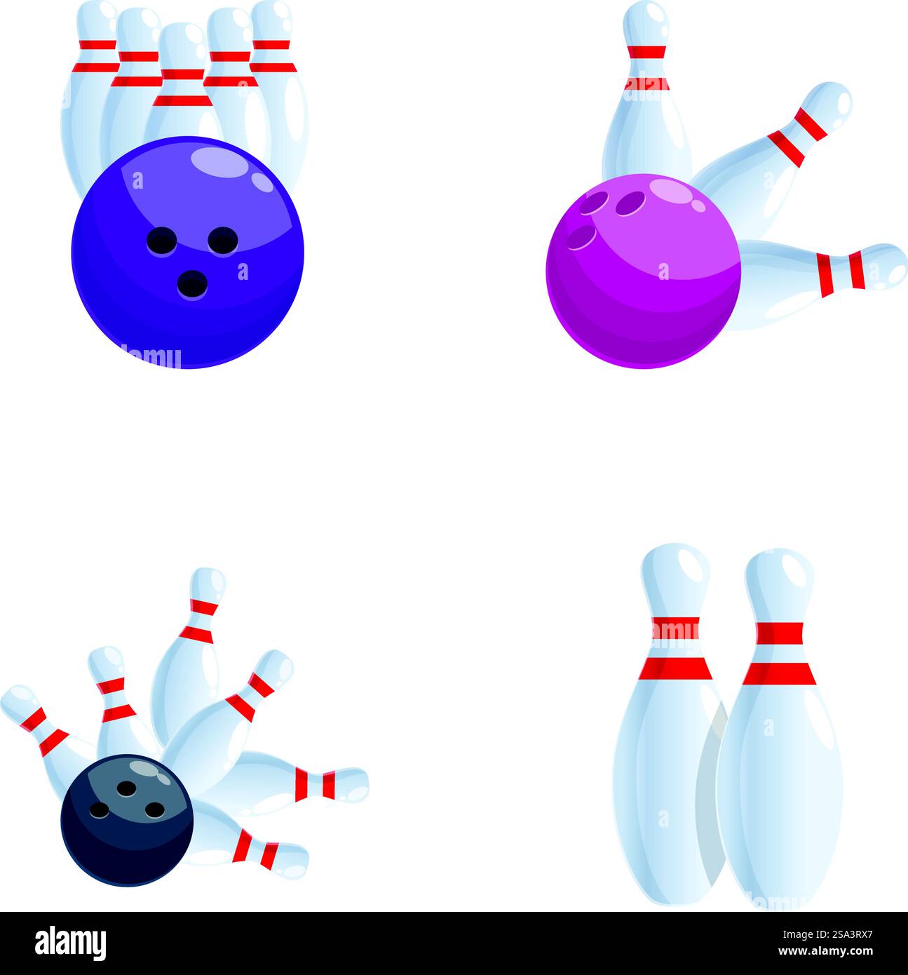Vector illustration set of bowling pins and balls isolated on a white ...