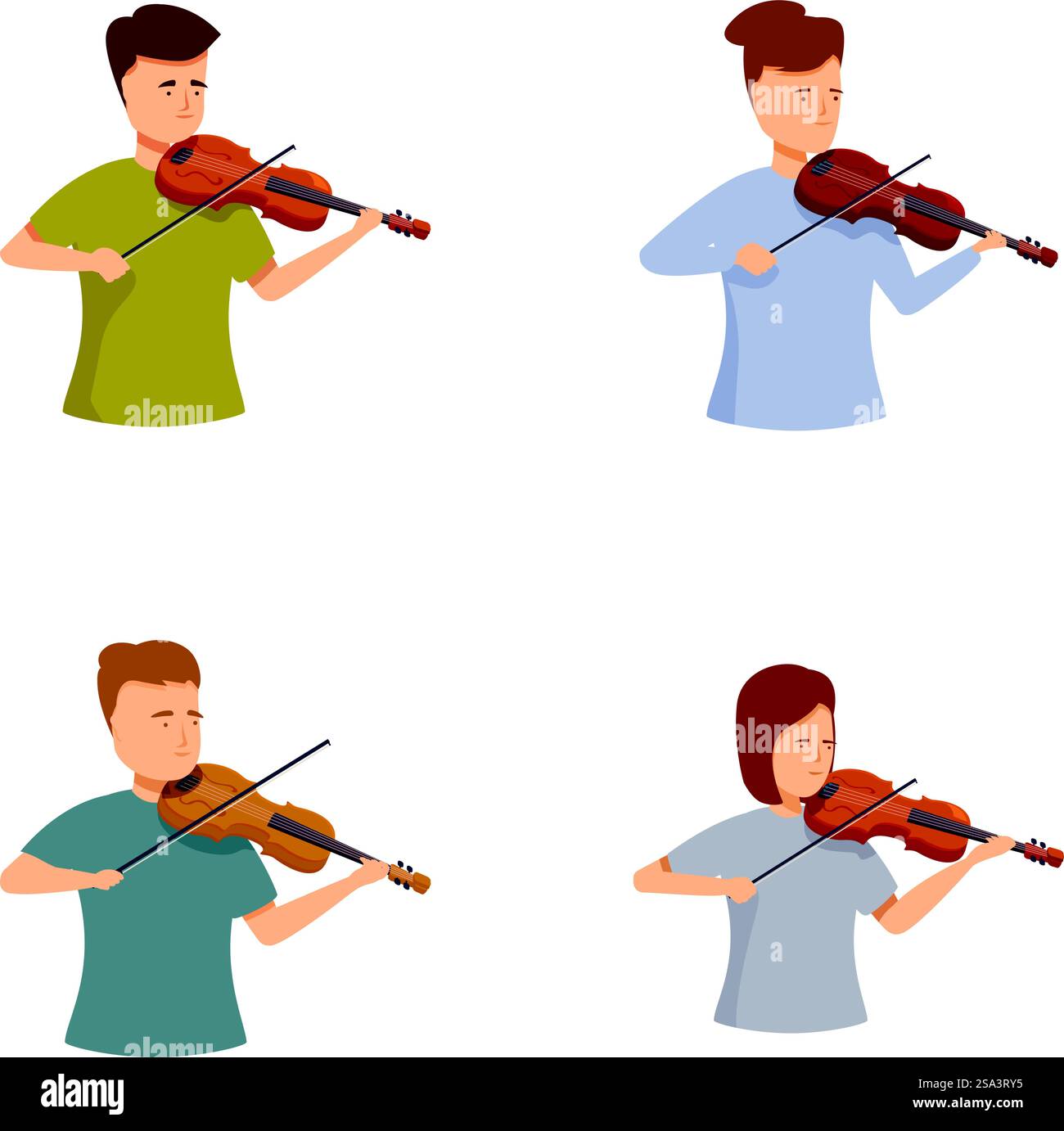 Collection of four cartoon musicians with different poses playing the ...