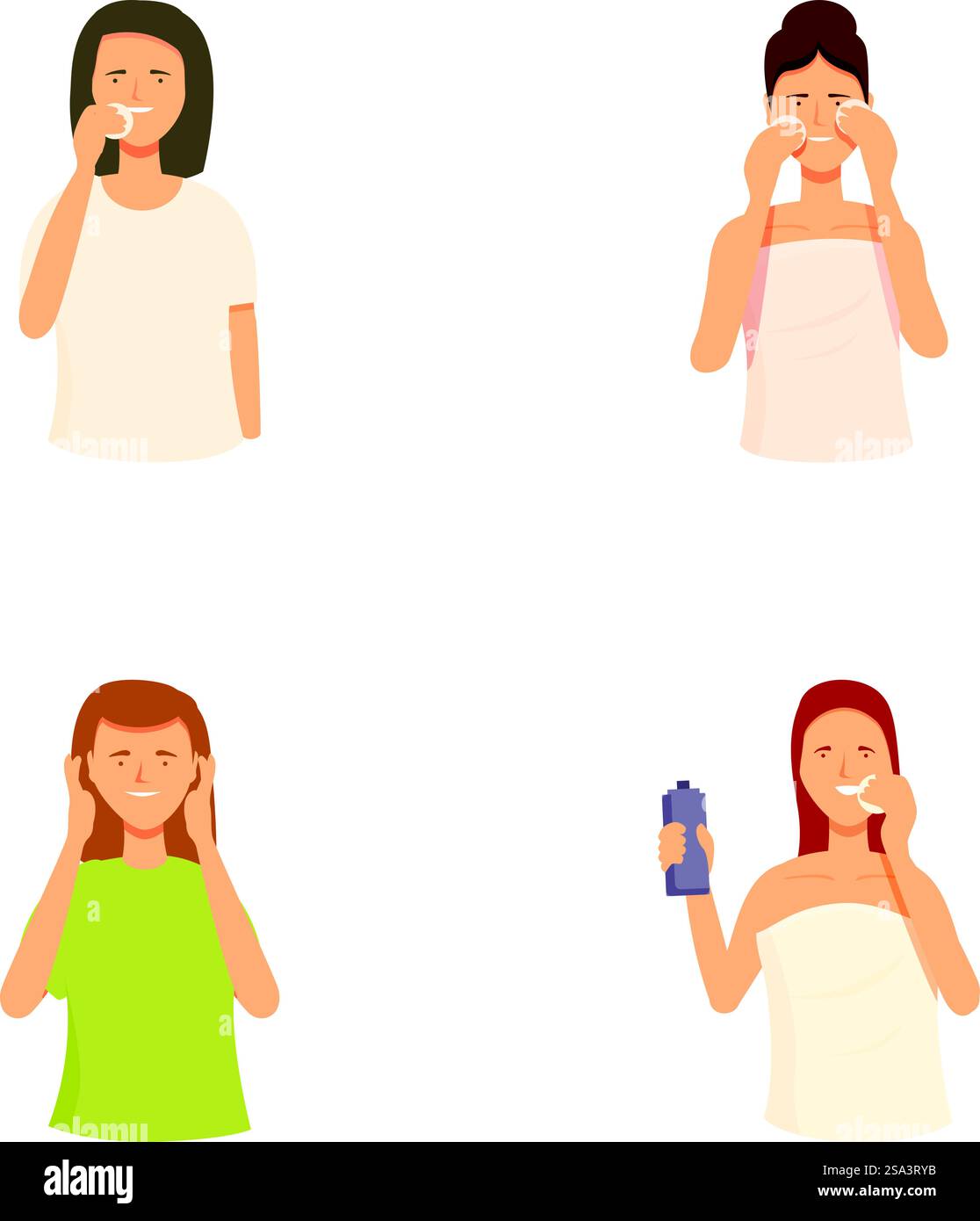 Illustration series depicting diverse women engaged in personal care ...