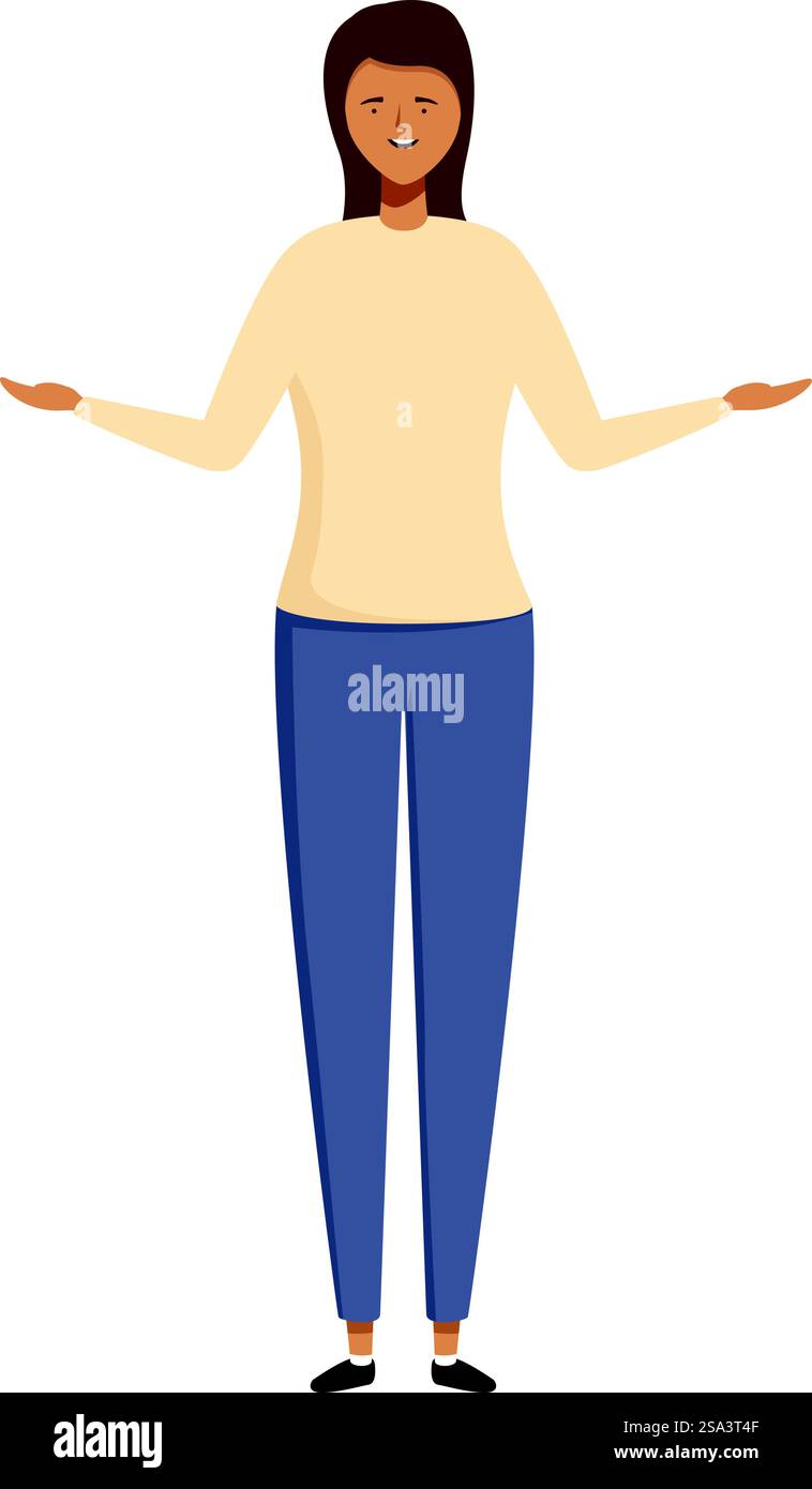 Vector illustration of a happy woman with arms extended in a balancing ...