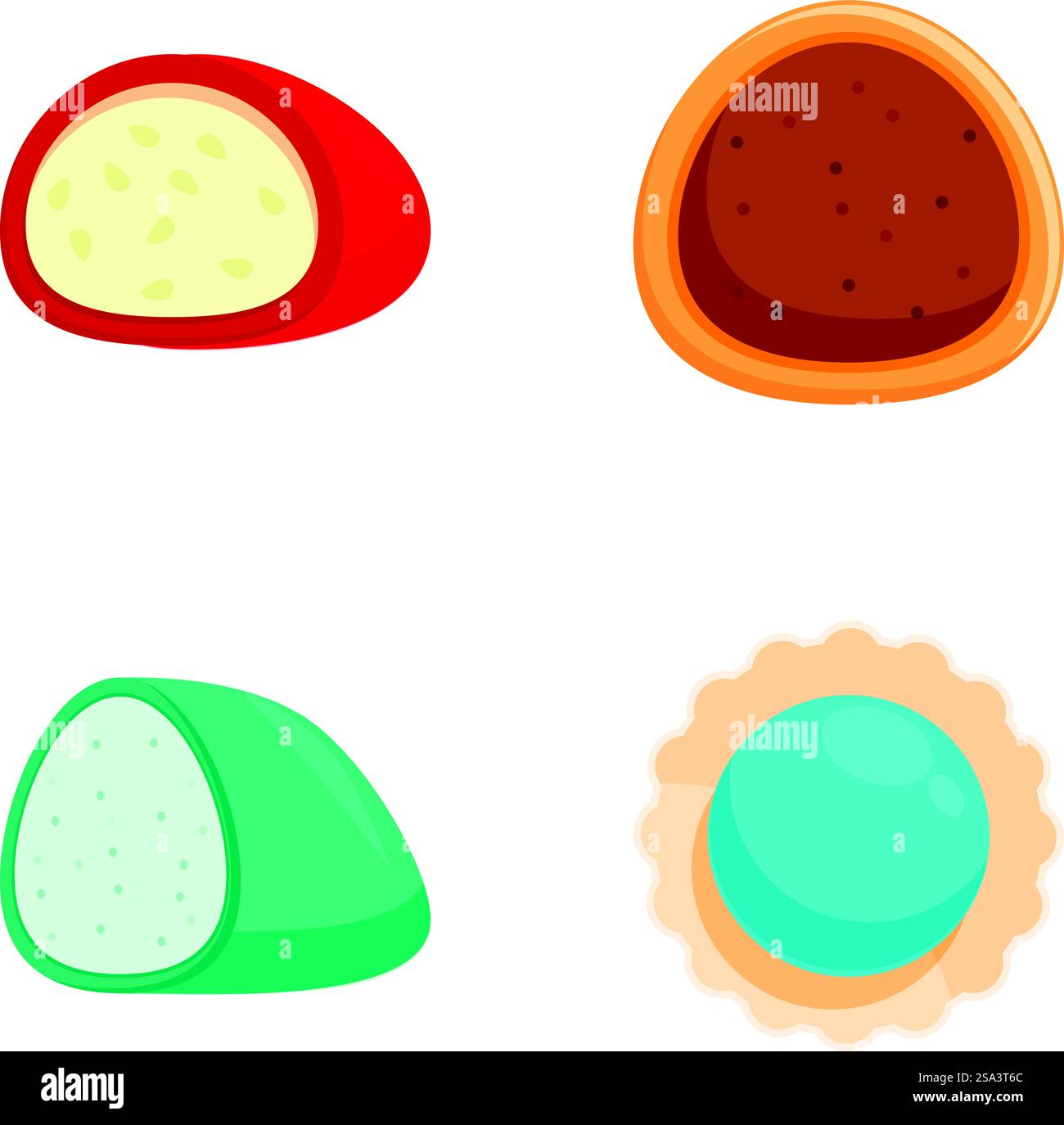 Four colorful digital illustrations of assorted sweet cookies and ...