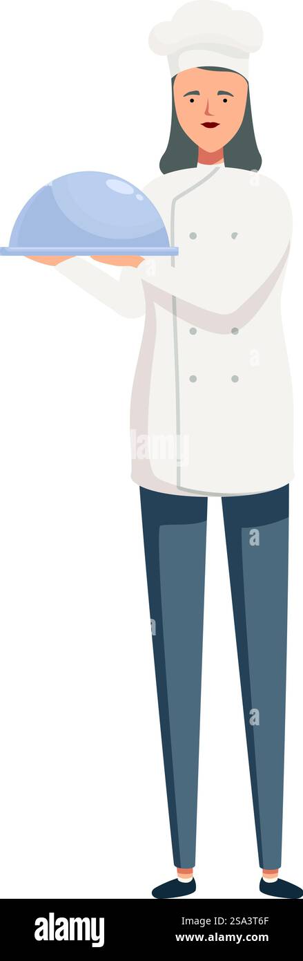 Vector illustration of a confident female chef in uniform holding a ...