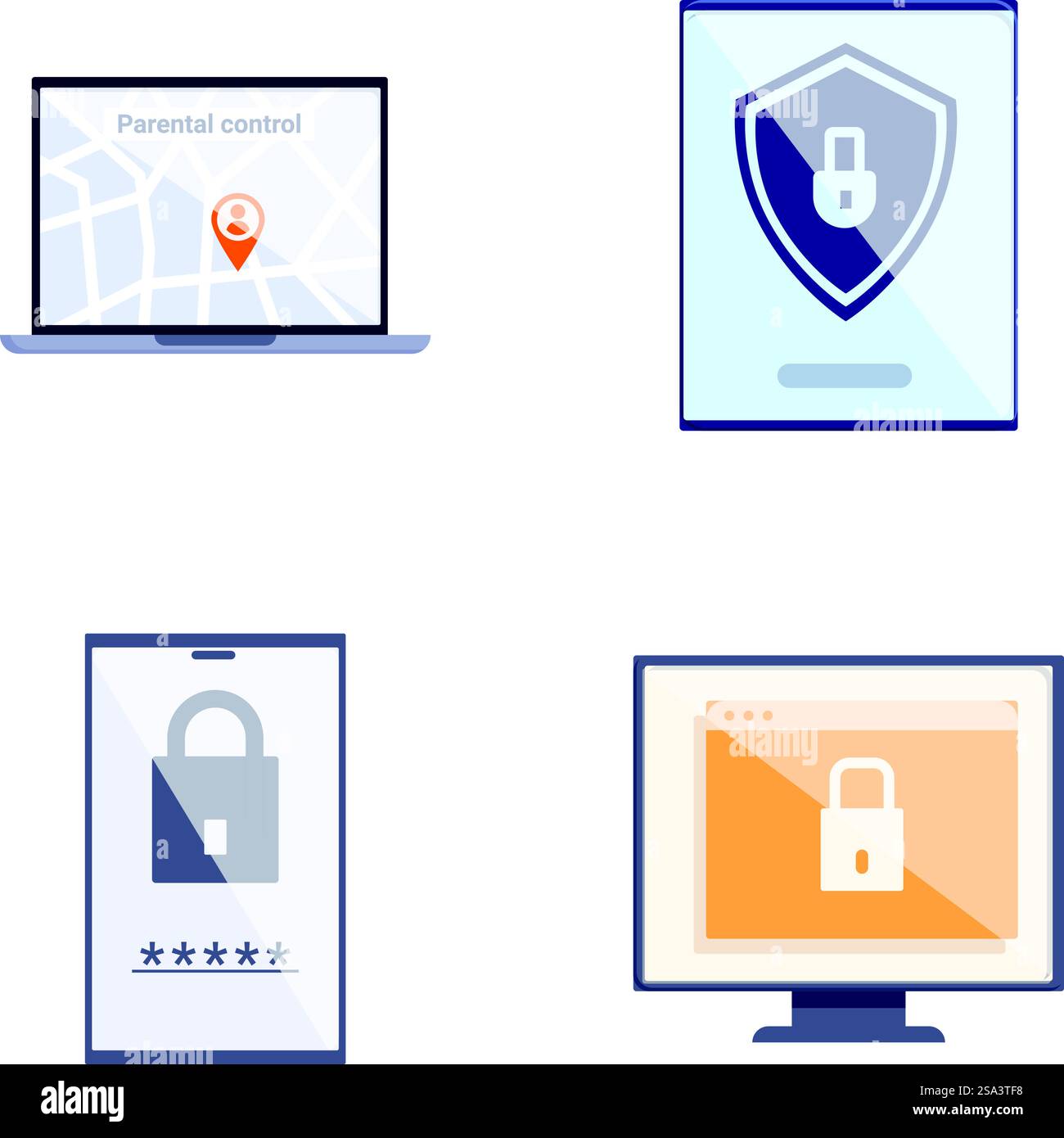 Vector illustration set of digital security icons for cybersecurity. Data protection. Internet ...