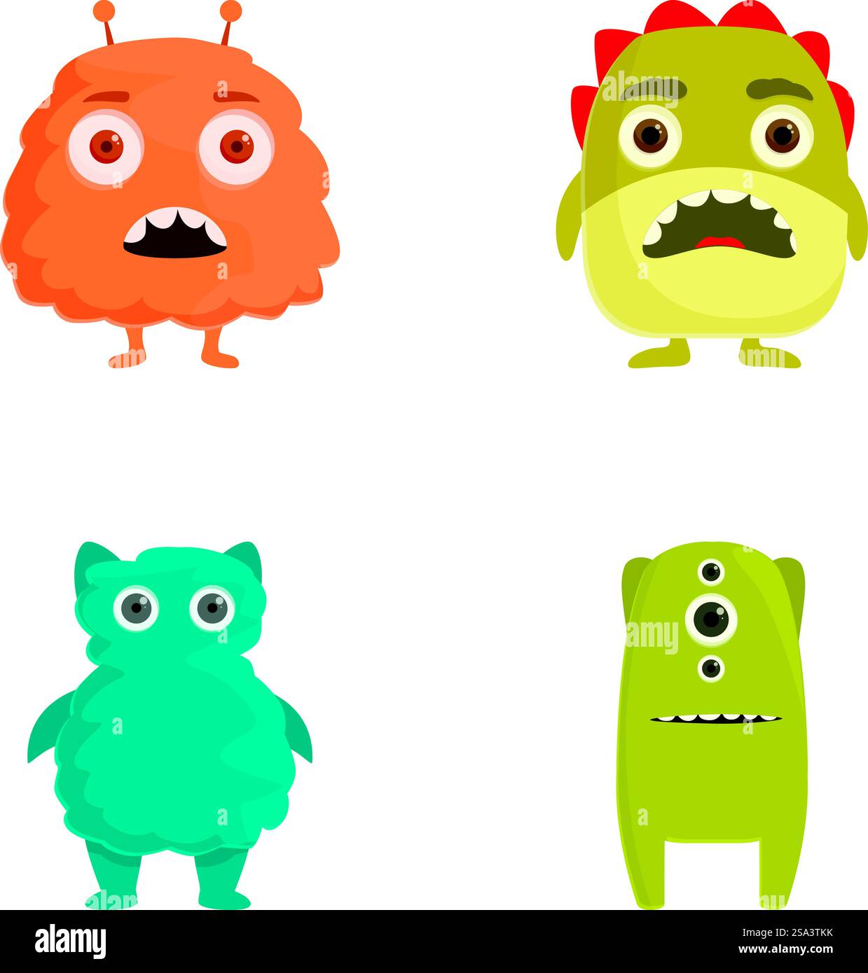 Collection of adorable, colorful cartoon monster characters isolated on ...