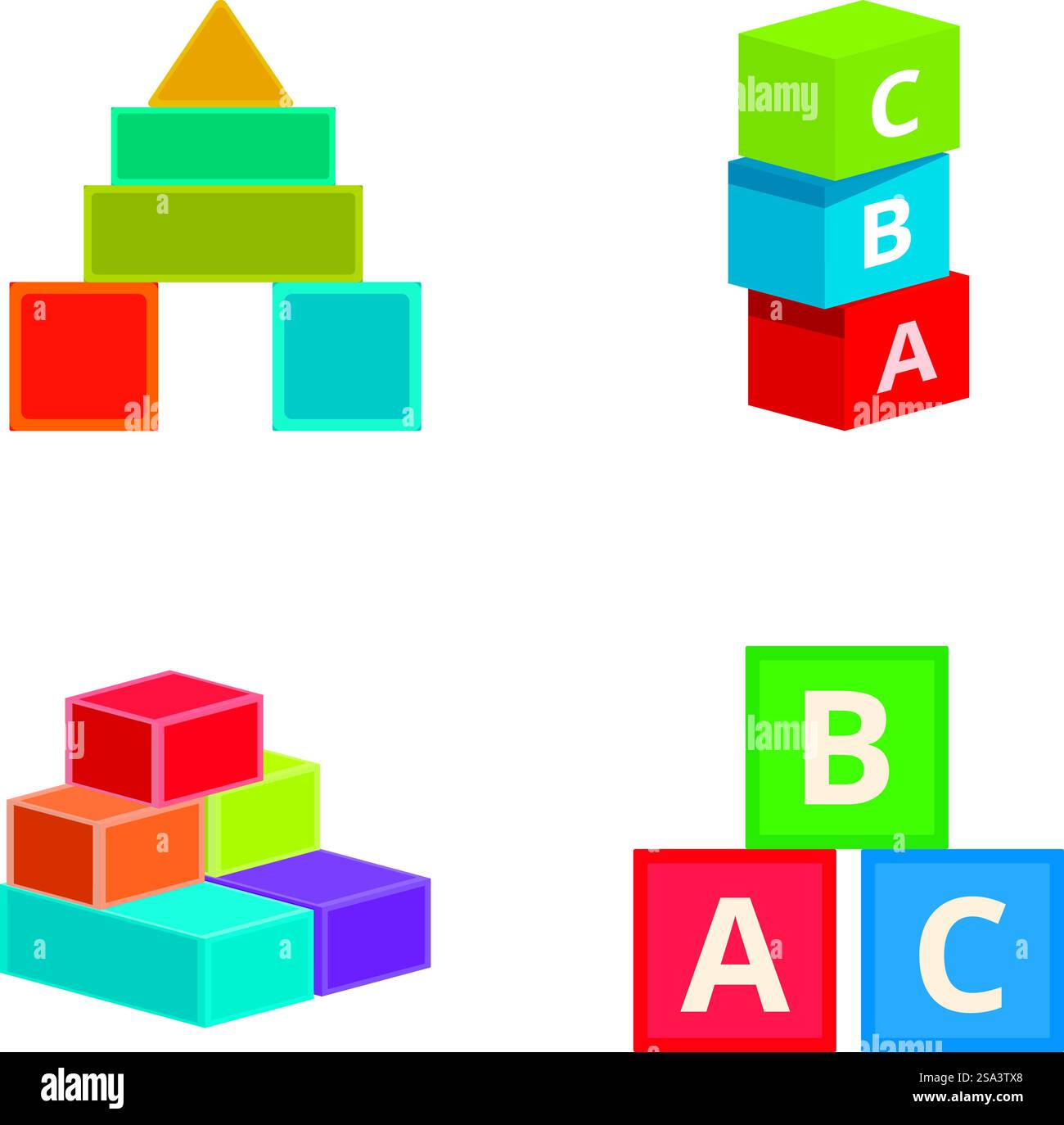 Set of toy blocks and alphabet cubes in various colors and ...