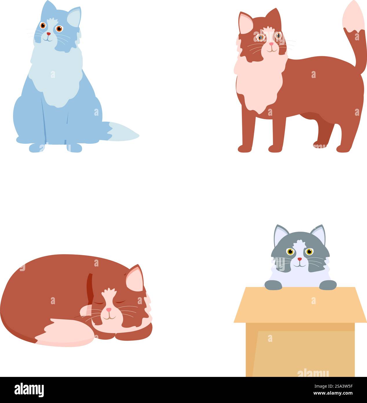 Collection of four adorable illustrated cats standing, sitting, and ...