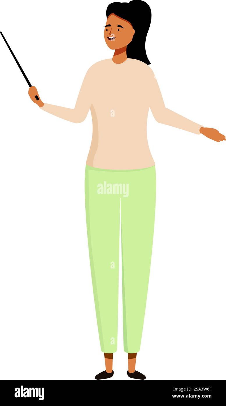 Illustration of a cheerful woman presenting with a pointer stick ...