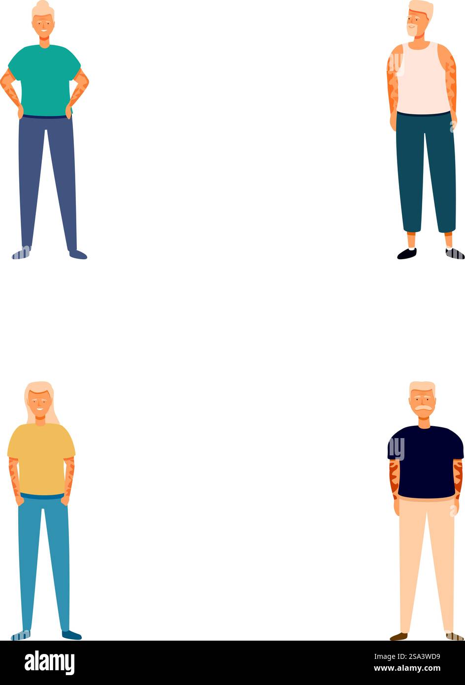Diverse collection of senior men characters in casual wear illustration ...