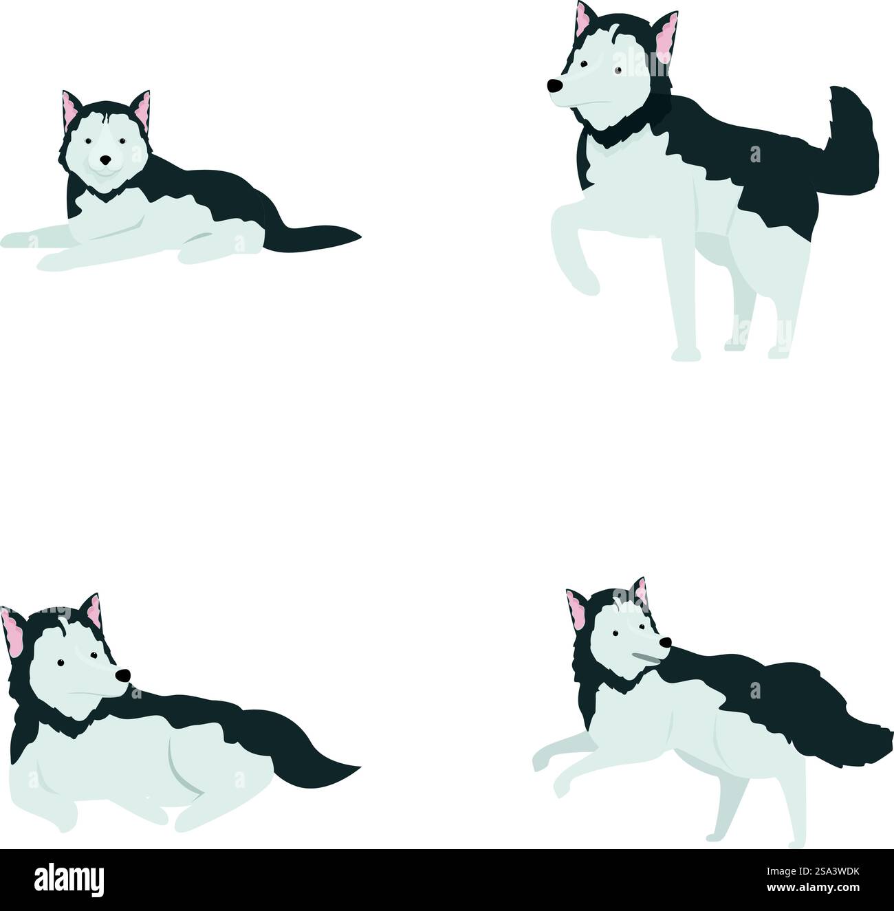 Collection of cute cartoon siberian husky illustrations in different ...