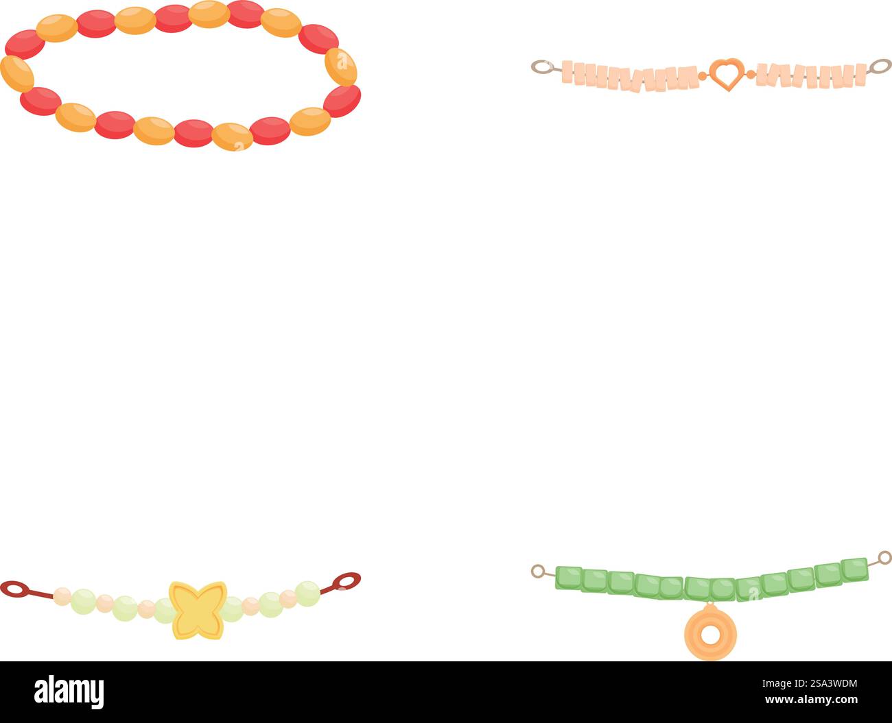 Collection of fashionable beaded and charm bracelets isolated on white ...