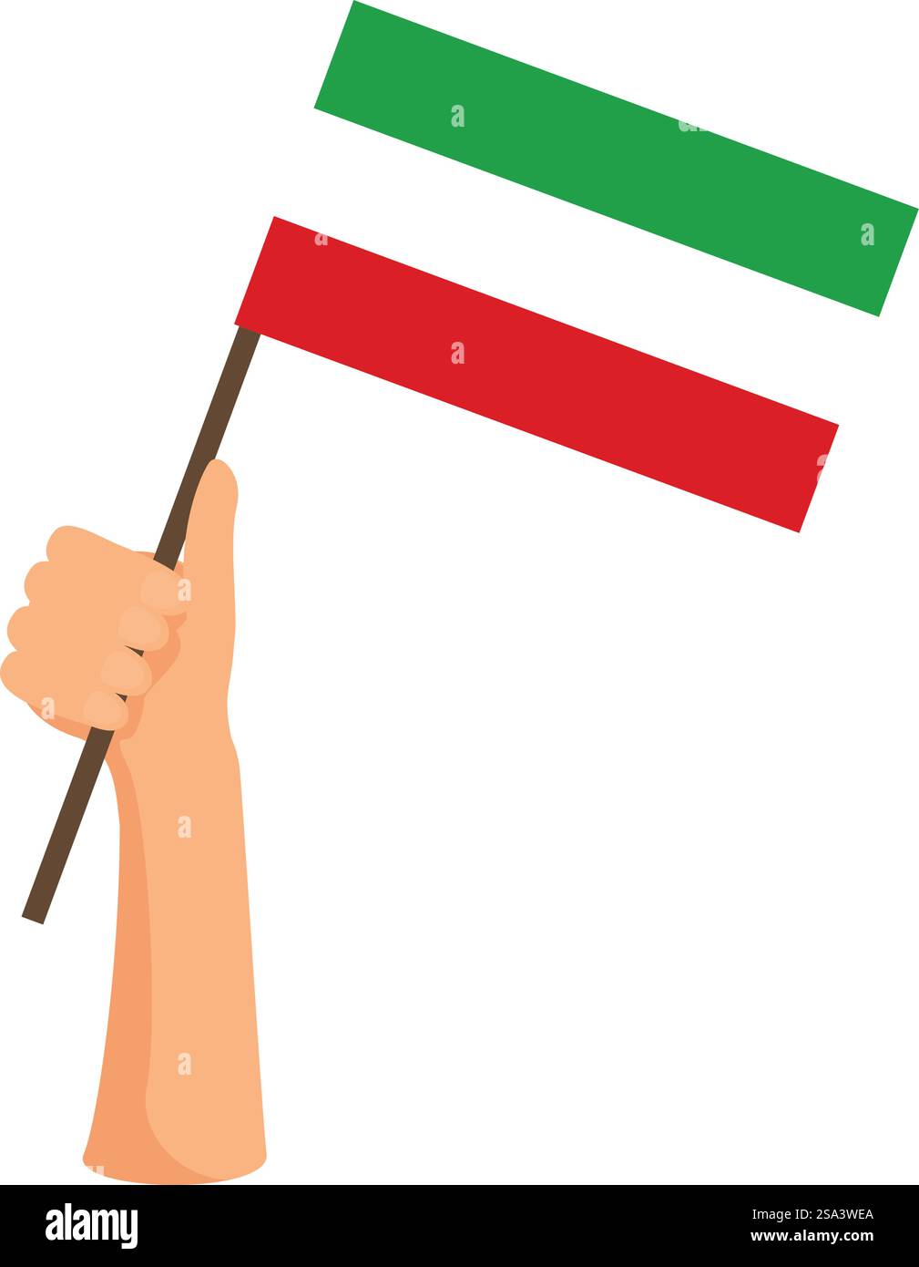 Graphic of a hand with red and green signal flags isolated on a white ...