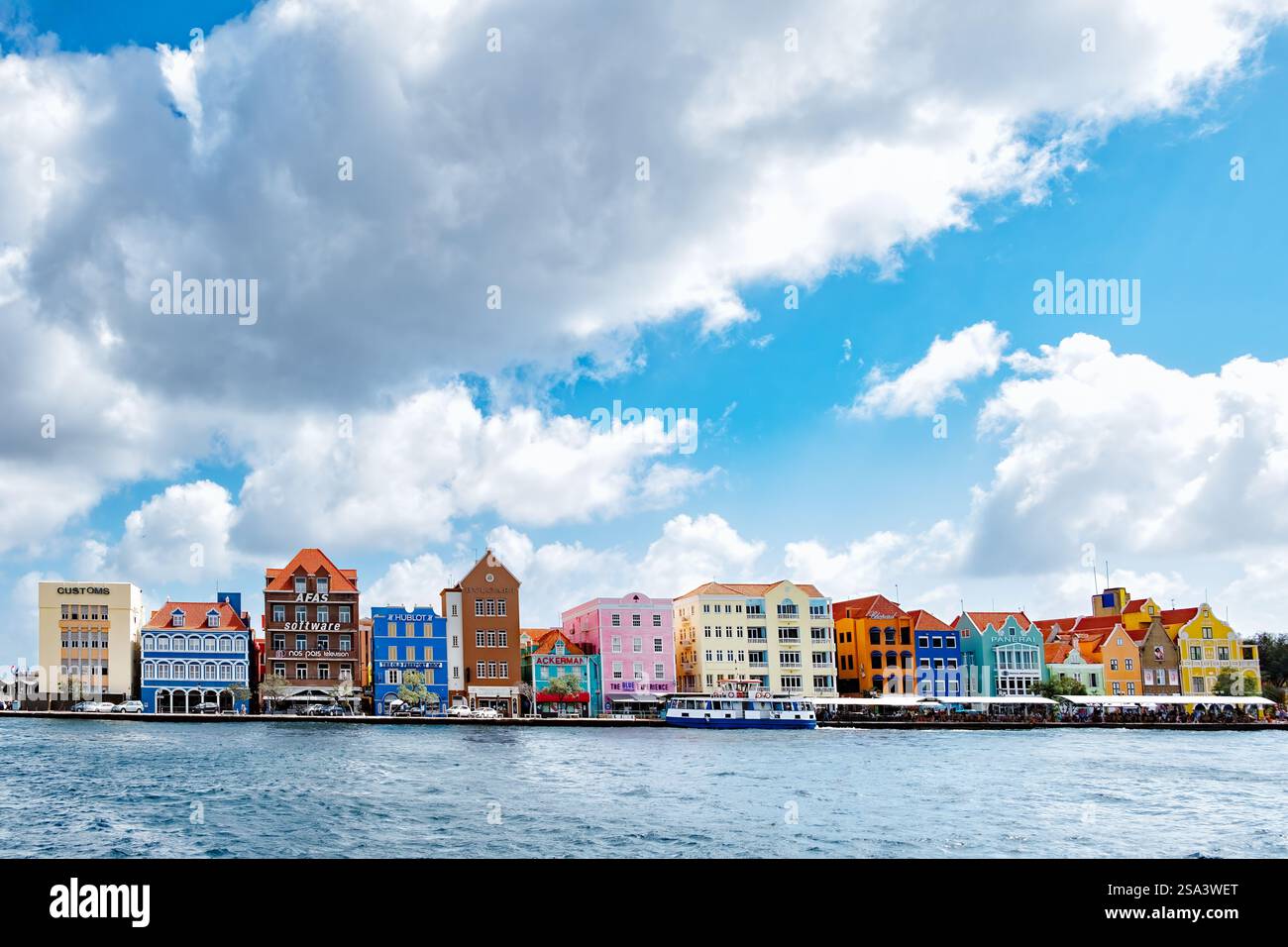 Curacao. A view across the harbour towards the Scharloo district ...