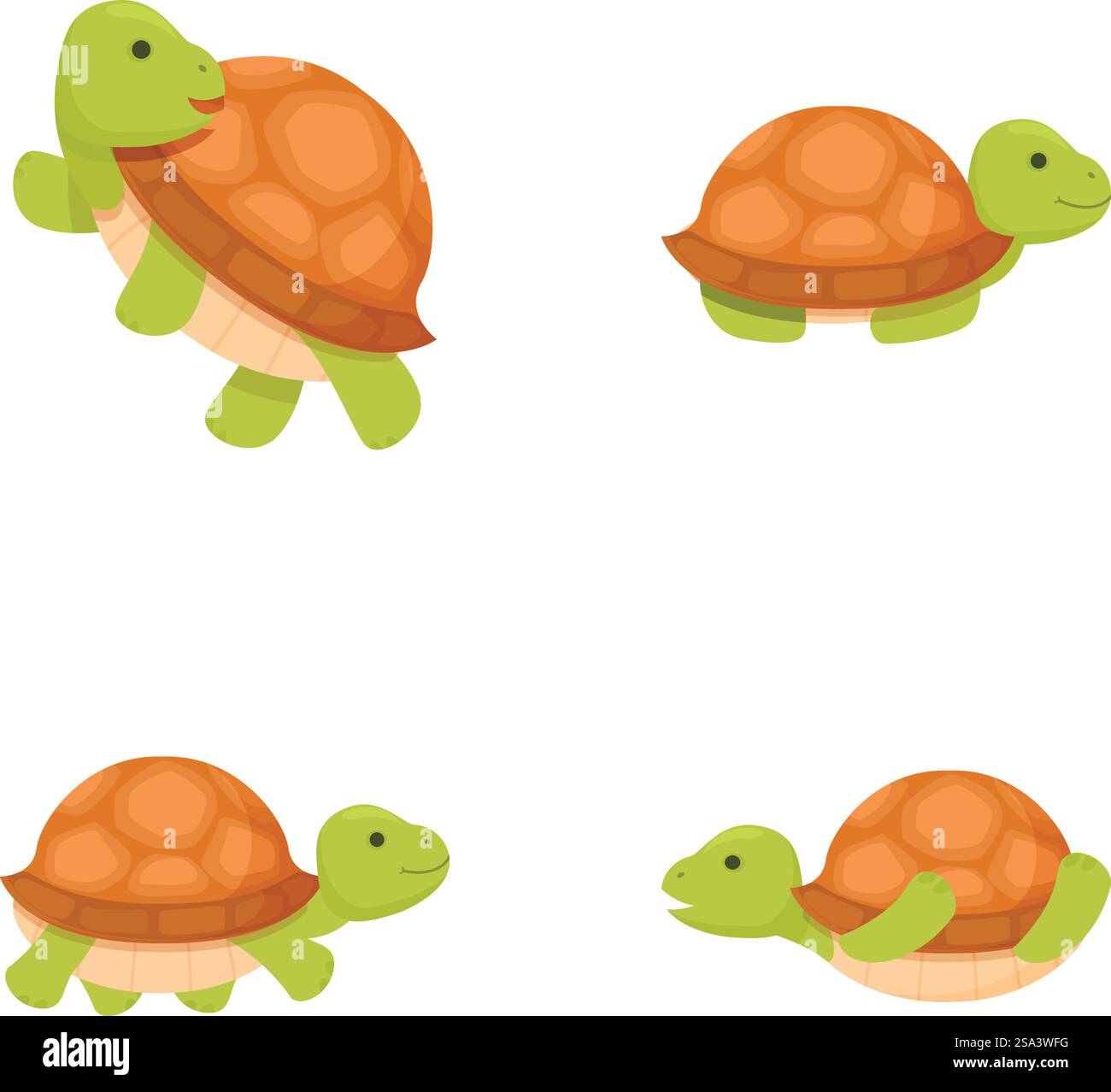 Adorable cartoon turtles set with cheerful and friendly animal ...