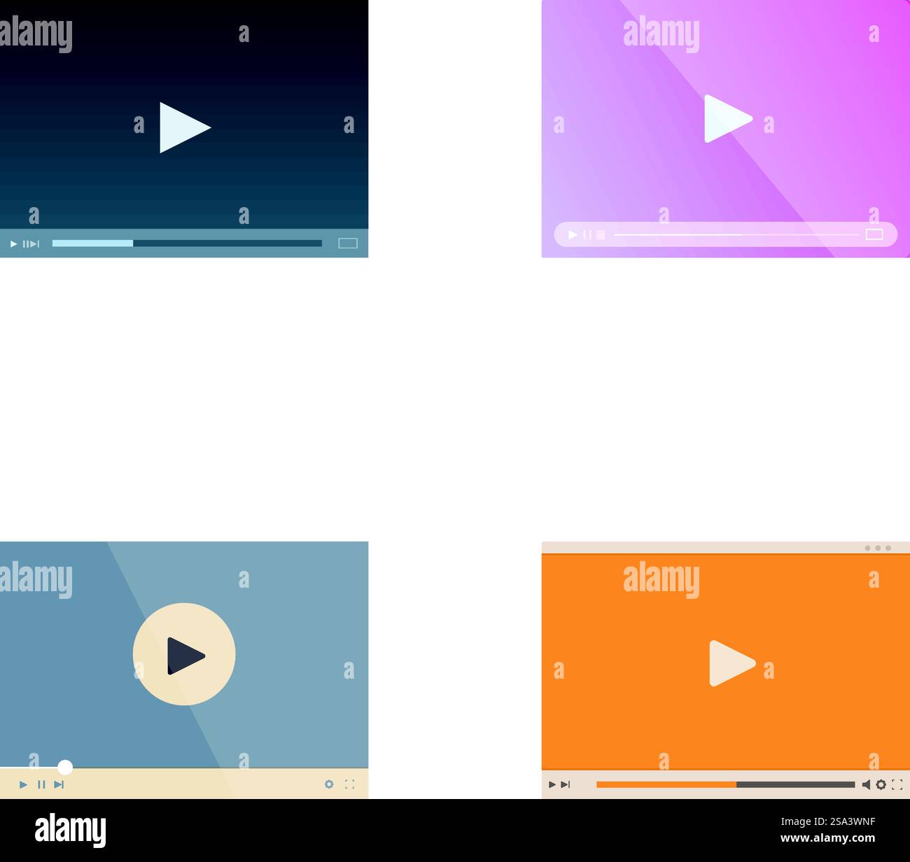Collection of four sleek video player interfaces with play buttons, in ...