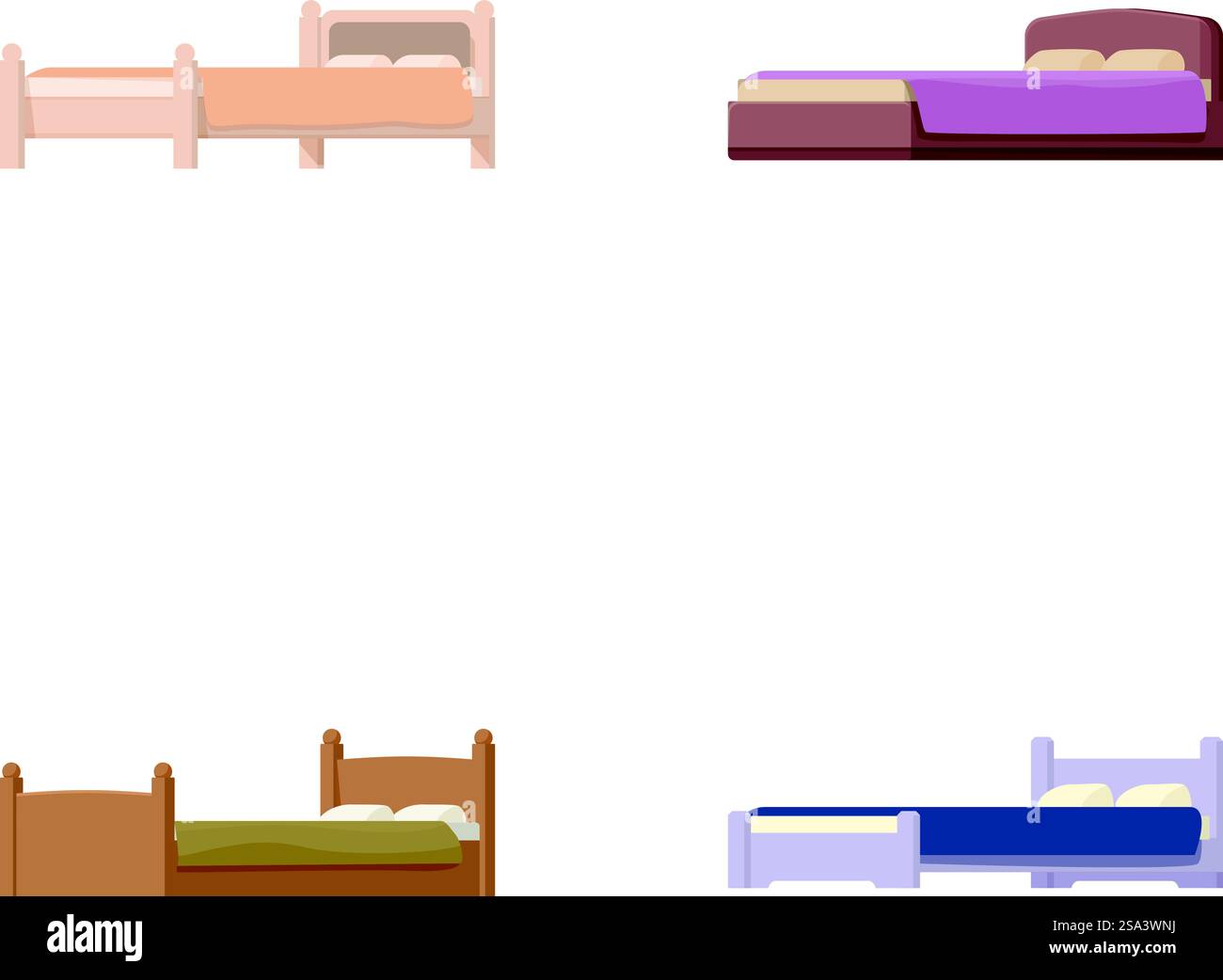 Collection of four cozy cartoonstyle bed illustrations perfect for ...