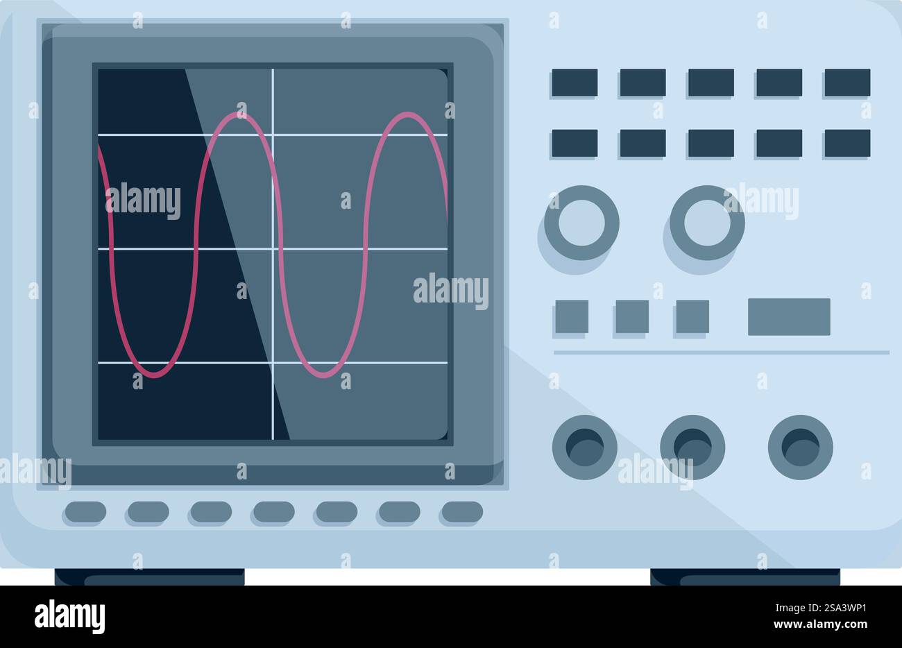Detailed modern oscilloscope vector illustration with waveform and ...