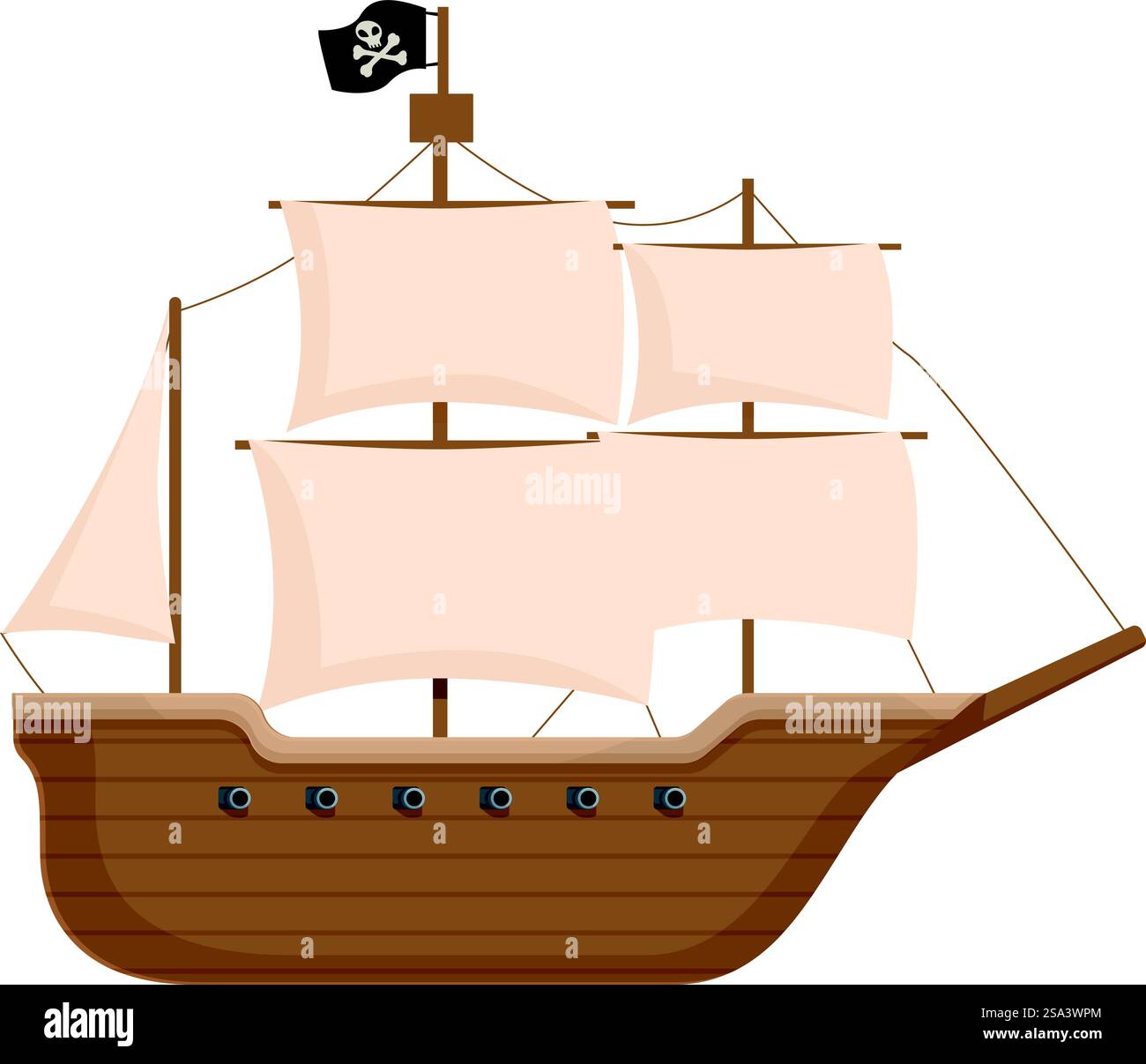 Cartoon pirate ship illustration with flat design and vector graphic ...
