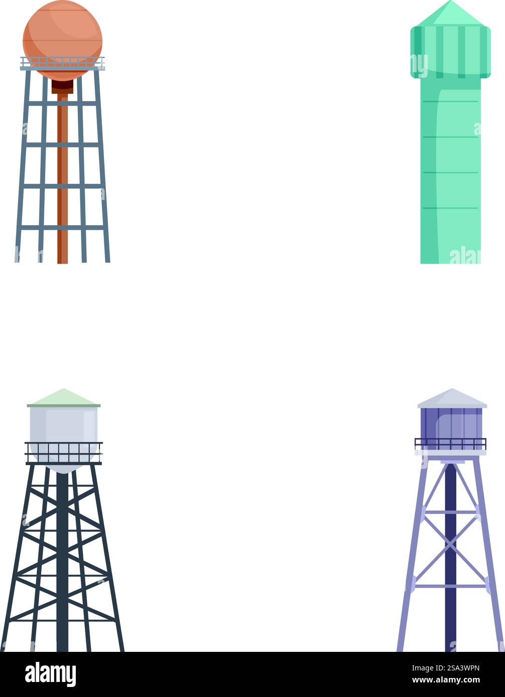 Collection of different water tower designs isolated on white ...