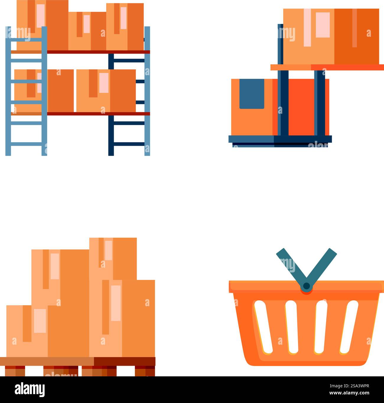 Flat design warehouse logistics icons set for storage. Distribution ...