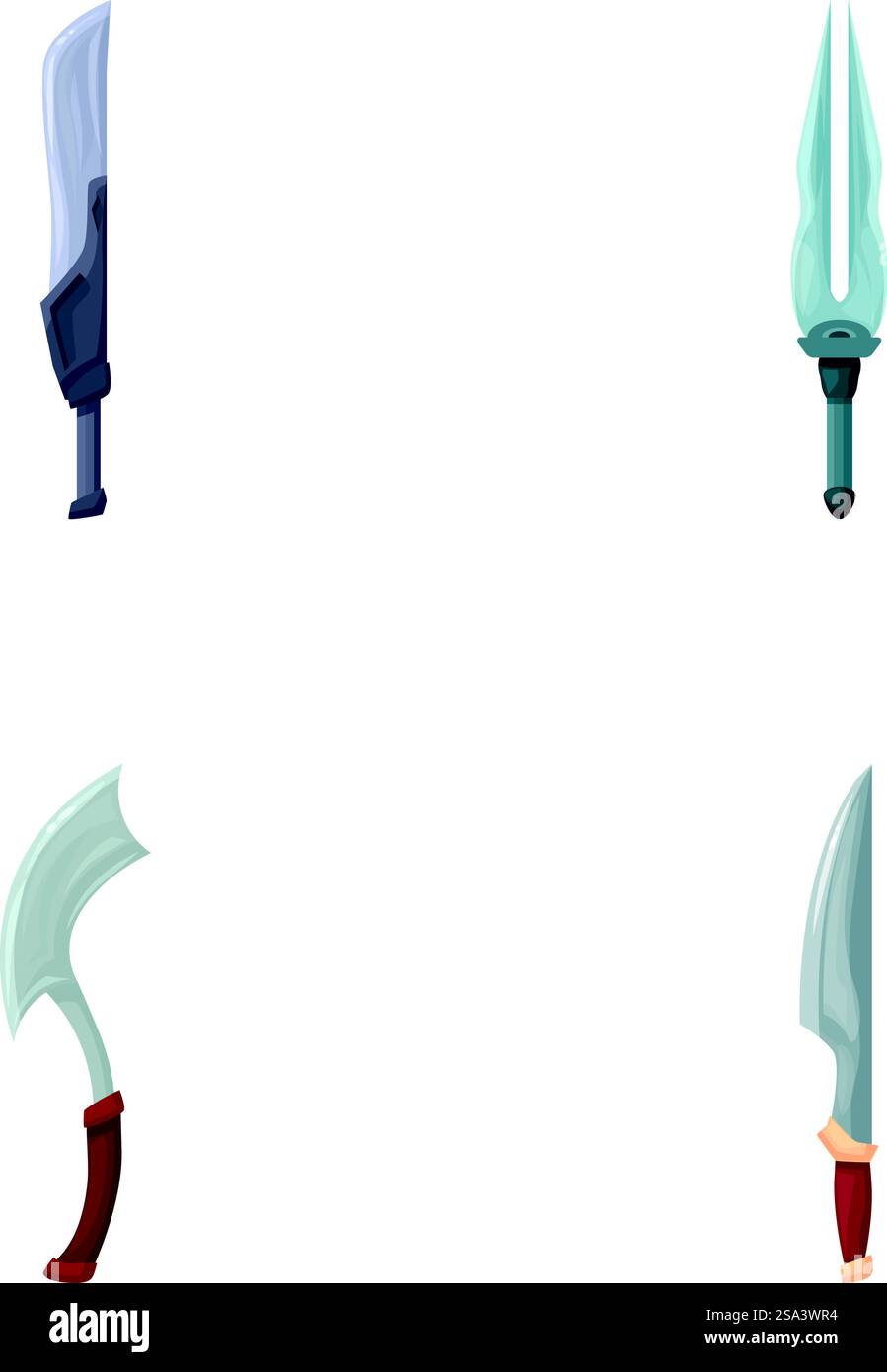 Four isolated fantasy weapon icons showcasing unique designs ...