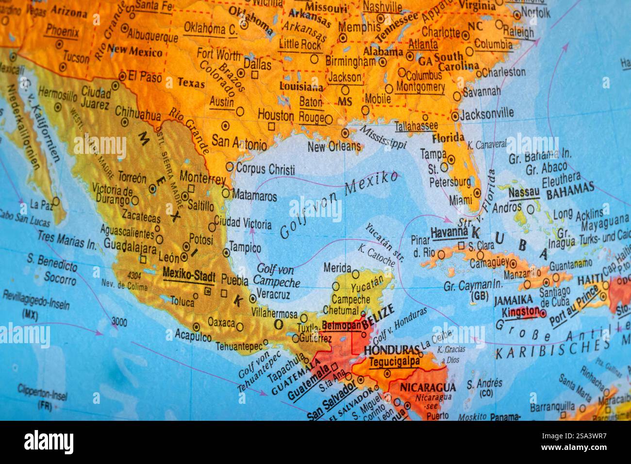 28.01.2025, Der Golf von Mexiko hier auf der Landkarte eines Globus ...