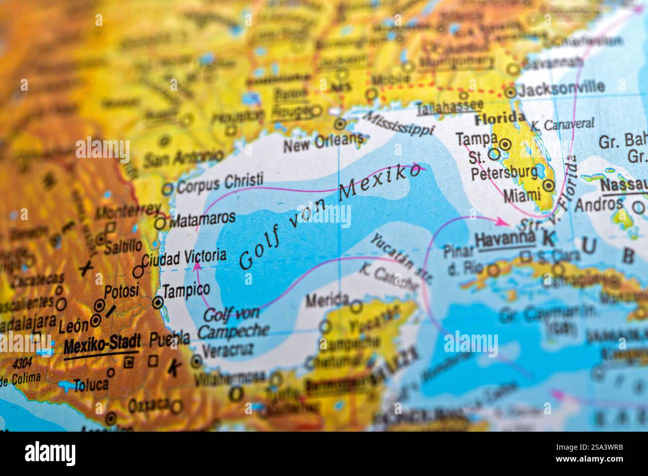 28.01.2025, Der Golf von Mexiko hier auf der Landkarte eines Globus ...