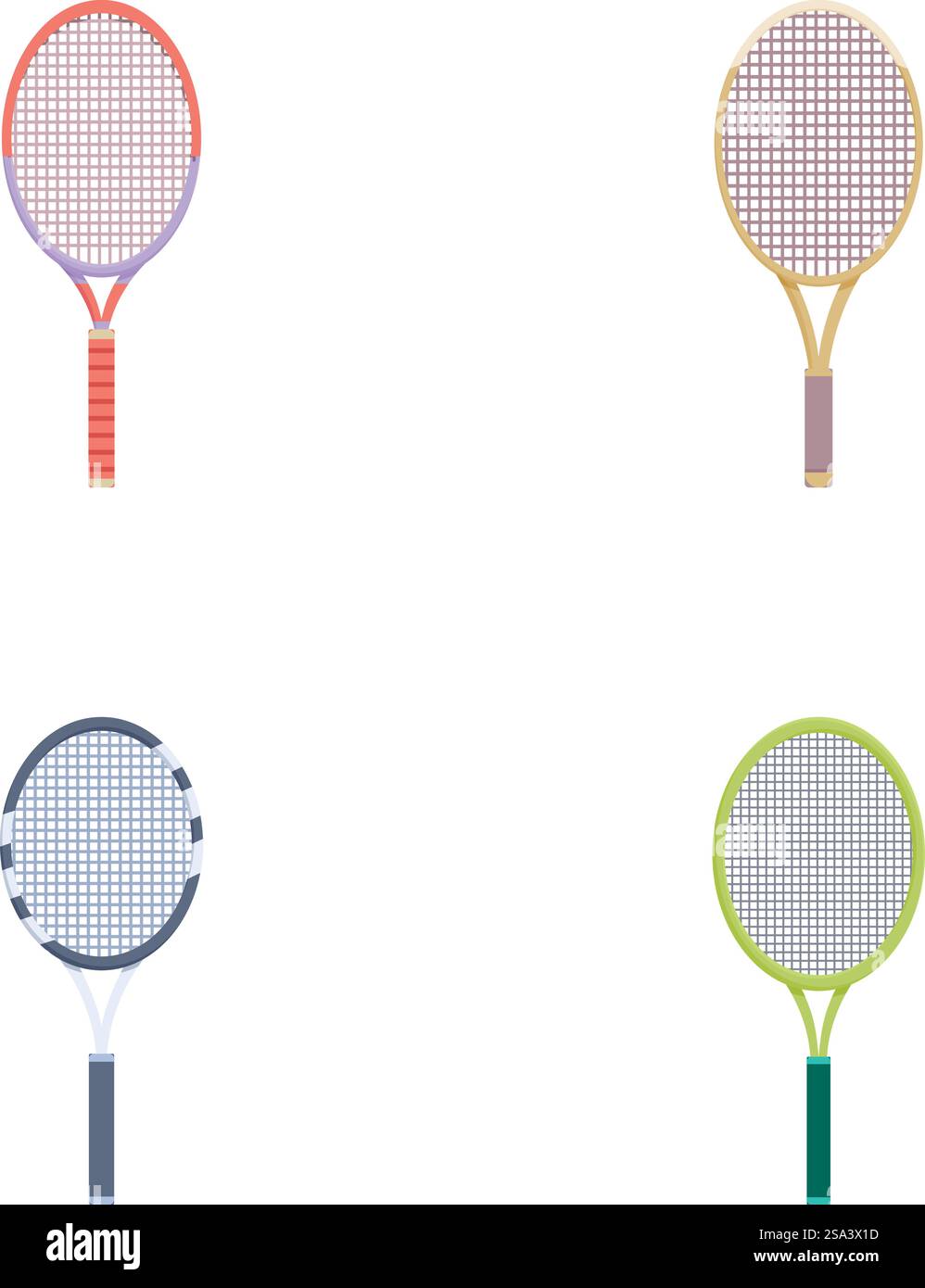 Vector illustration of four tennis rackets with different color schemes ...