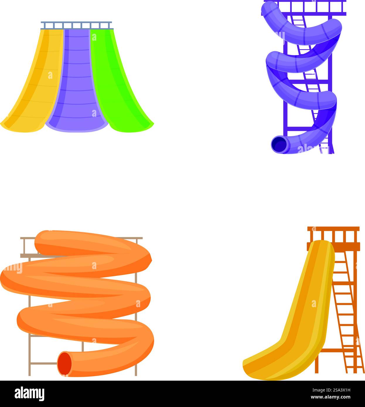 Set of vibrant vector illustrations of various playground slides for ...