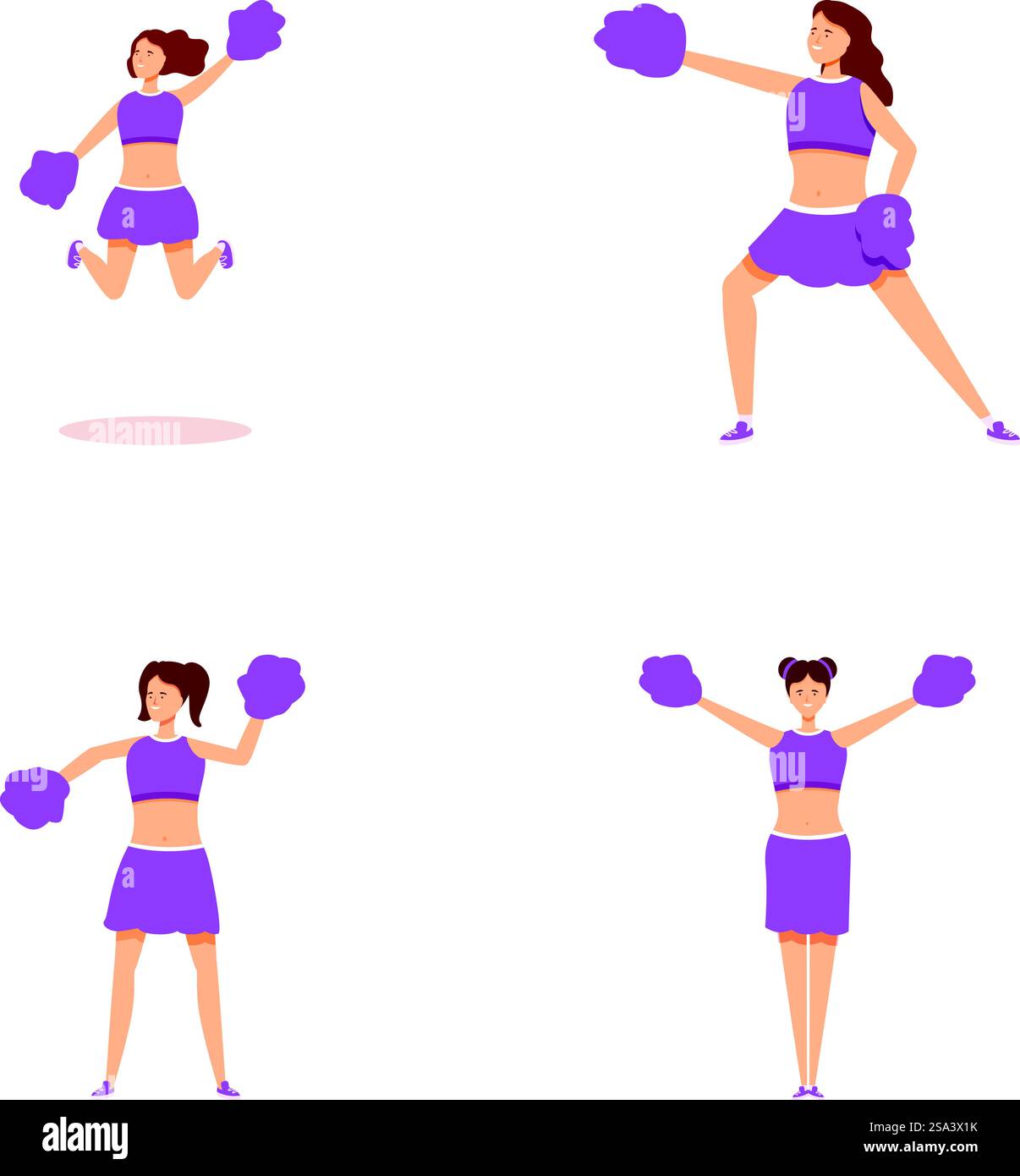 Vector illustrations of fitness routine for women exercising with ...