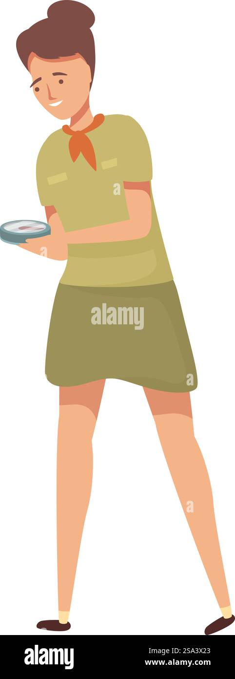 Illustration of a cheerful waitress in uniform holding a tray, ready to ...