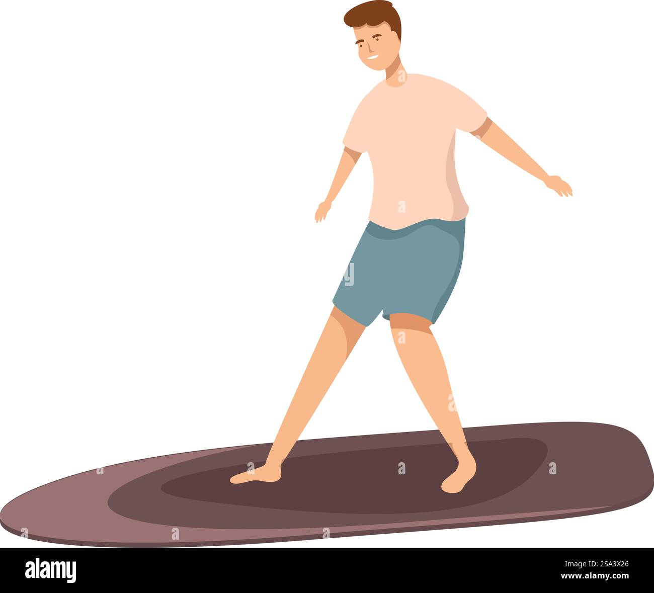 Digital illustration of a young male cartoon character surfing on a ...