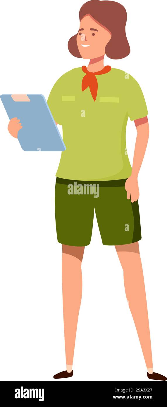 Illustration of a female scout leader in uniform holding a clipboard ...
