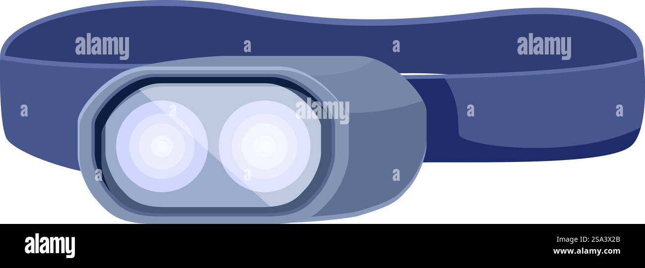 Sleek, gray headlamp with dual beams, depicted in a simple vector style ...
