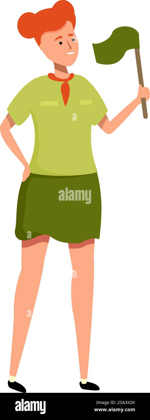 Illustration of a smiling female scout leader holding a flag hi-res ...