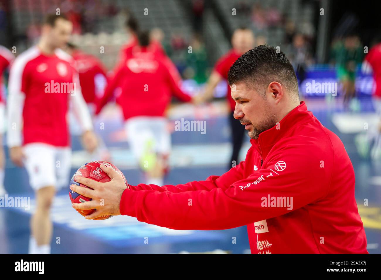 Zagreb, Croatia. 28th Jan, 2025. Ivan Pesic of Croatia warms up prior ...