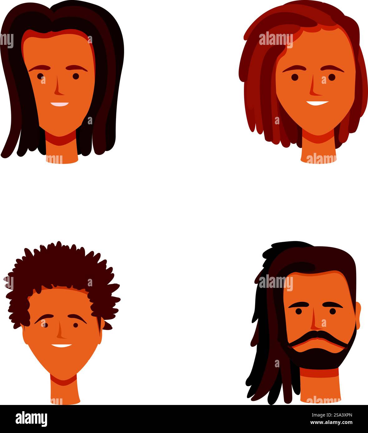 African american icons set cartoon vector. People with dreadlocks ...