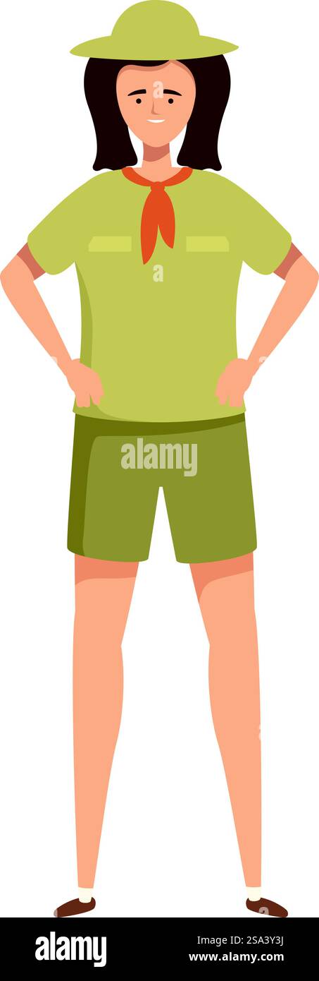 Digital illustration of a female scout in uniform standing proudly with ...