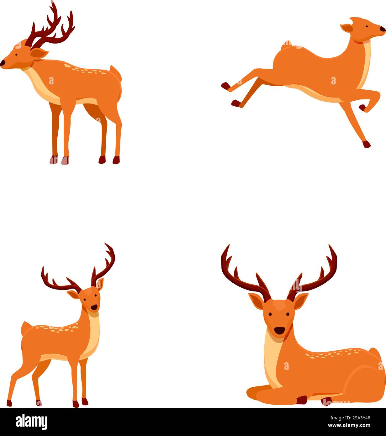 Deer animal icons set cartoon vector. Cute spotted forest deer. Wild ...