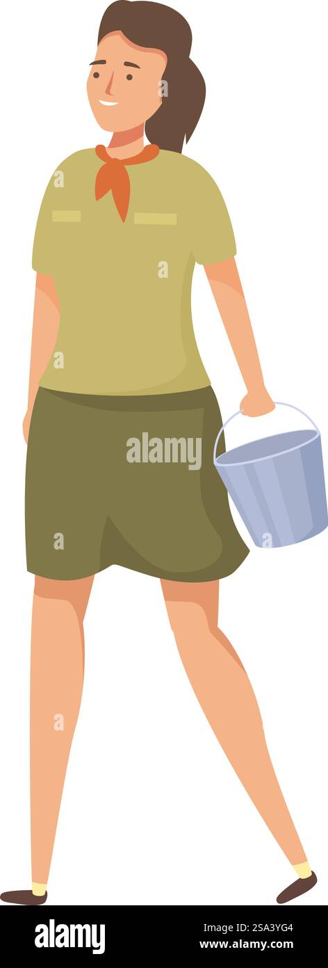 Friendly female park ranger cartoon with a bucket hi-res stock ...