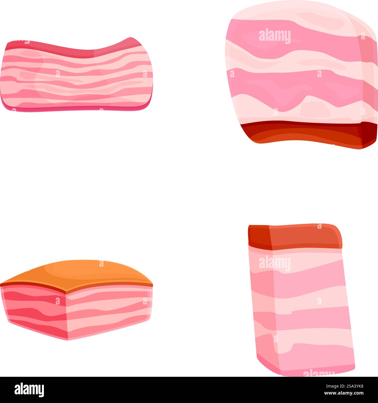 Vector illustrations of various cuts and styles of bacon, isolated on a ...