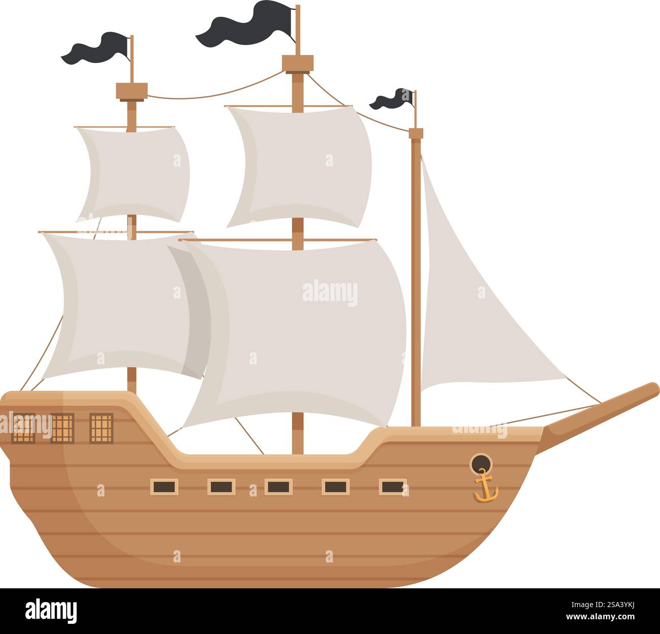Vector illustration of a classic sailing ship, isolated on a white ...