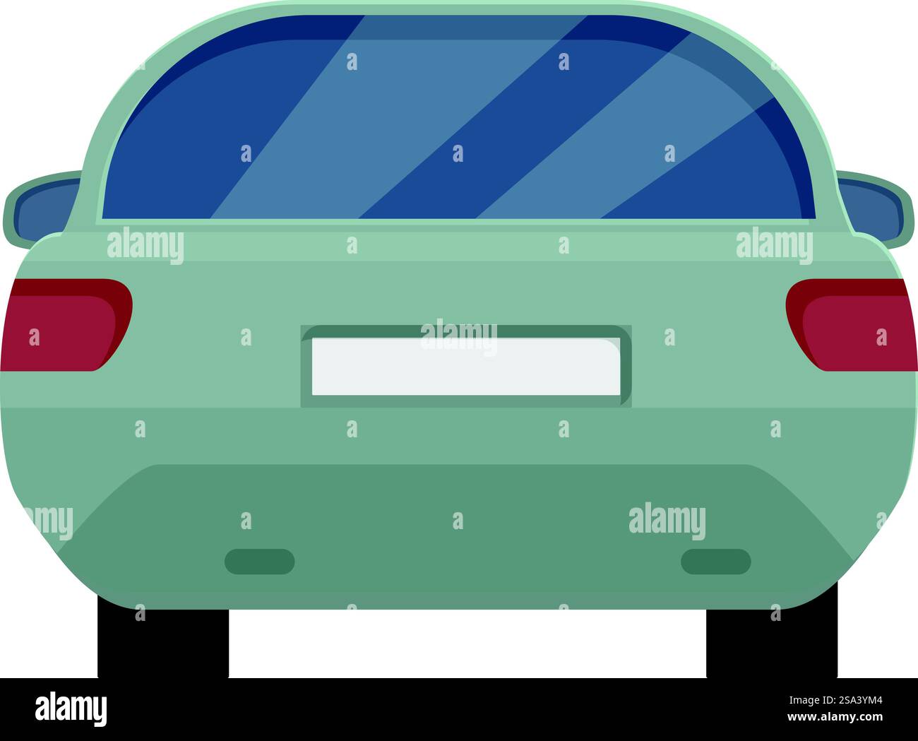 Flat vector design of the rear view of a stylized cartoon car with a ...