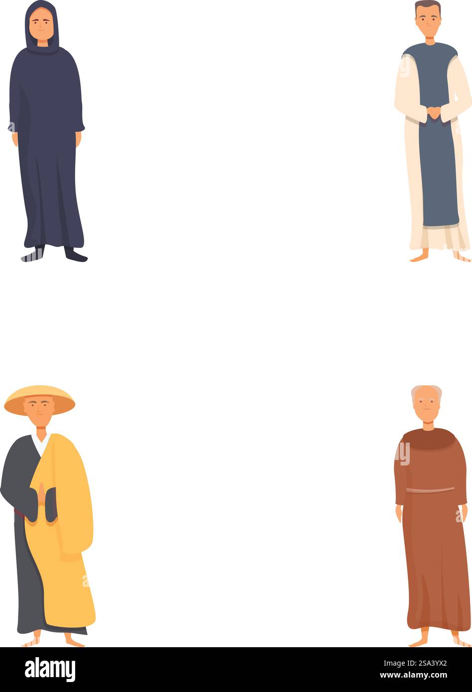 Religion people icons set cartoon vector. Various religious church ...