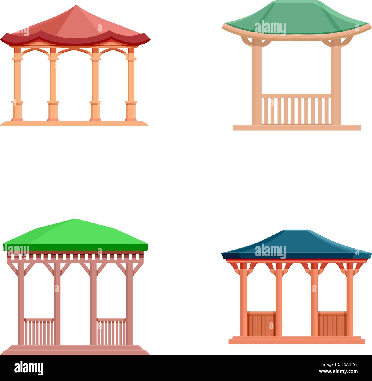 Vector collection of four isolated gazebos, each with unique designs ...
