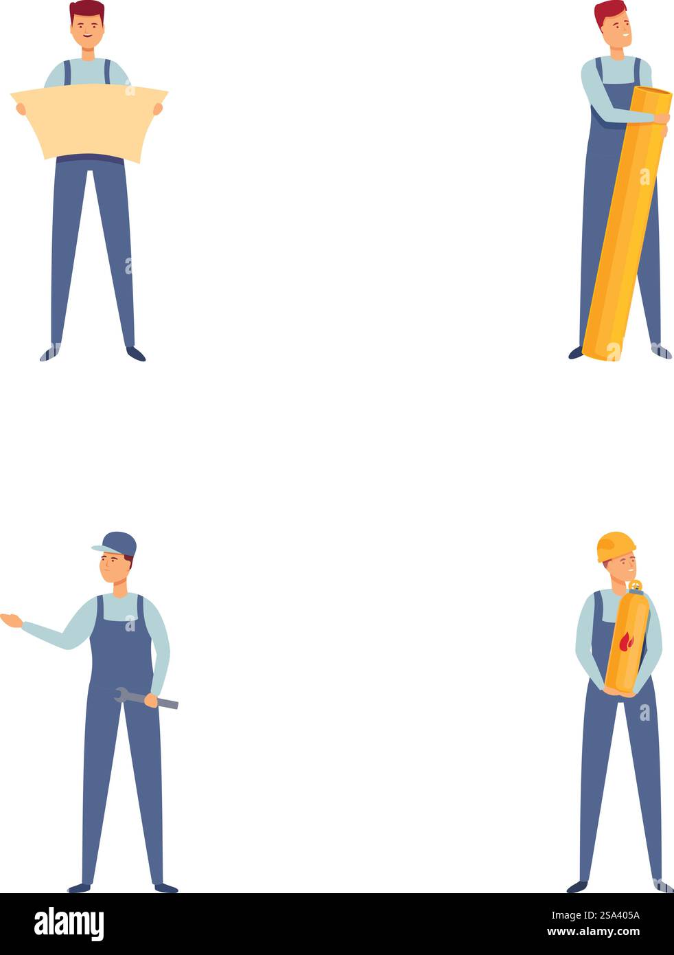 Vector illustrations of architects holding blueprints, standing, and ...